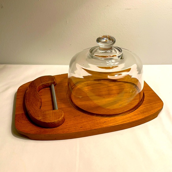 Dolphin | Dining | Vintage Dolphin Cheese Server Teak Glass | Poshmark